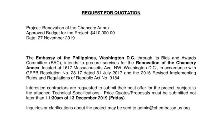 REQUEST FOR QUOTATION (RFQ) FOR THE RENOVATION OF THE CHANCERY ANNEX ...
