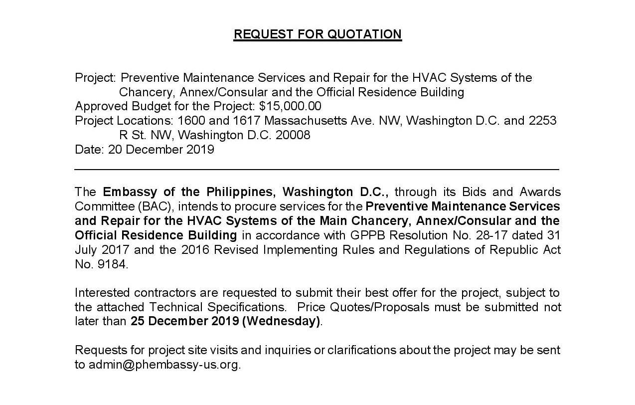 REQUEST FOR QUOTATION: Preventive Maintenance Services and Repair for ...