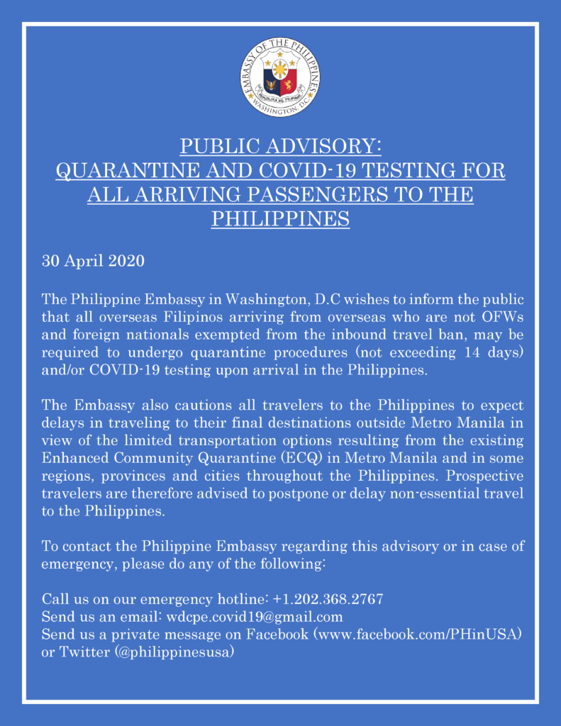 PUBLIC ADVISORY: QUARANTINE AND COVID-19 TESTING FOR ALL ARRIVING ...