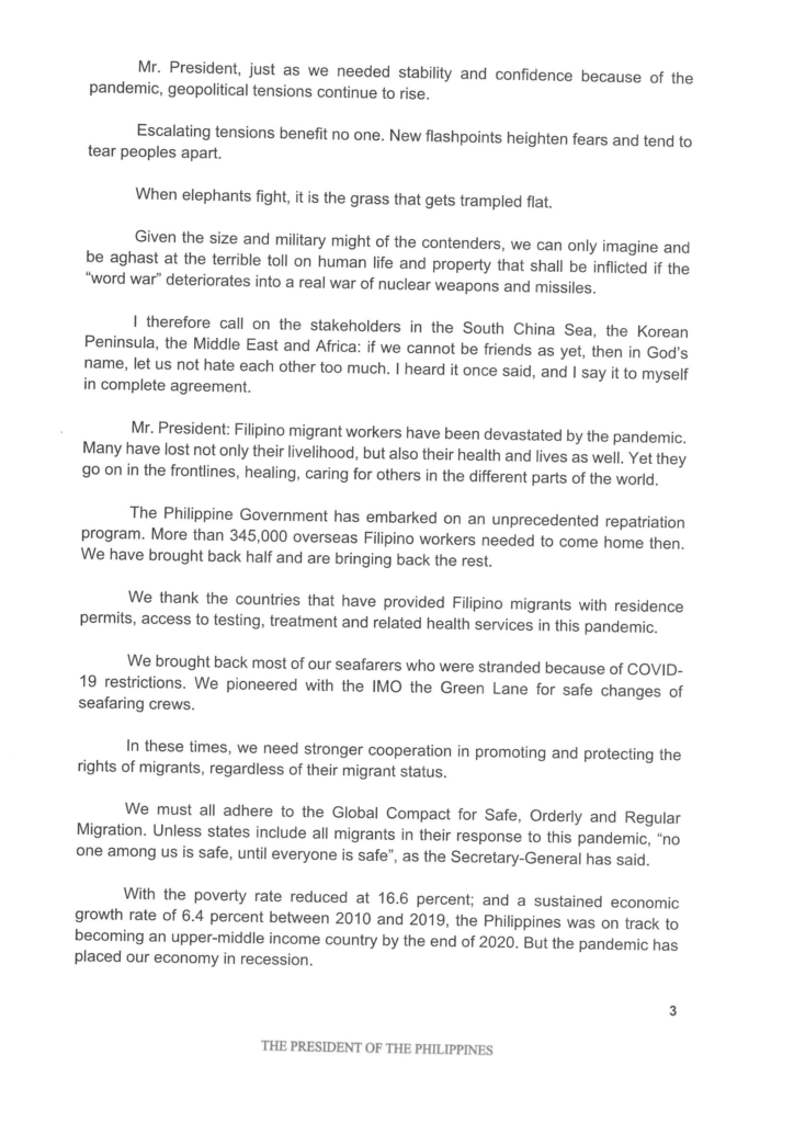 NATIONAL STATEMENT DELIVERED BY PRESIDENT RODRIGO ROA DUTERTE FOR THE ...