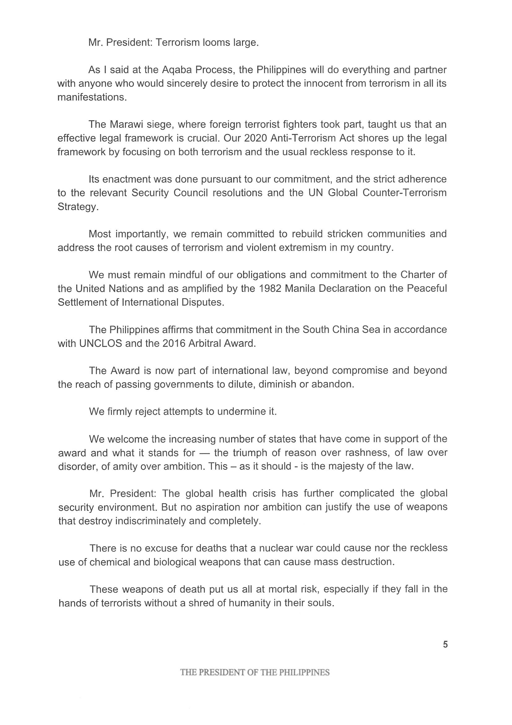 NATIONAL STATEMENT DELIVERED BY PRESIDENT RODRIGO ROA DUTERTE FOR THE ...