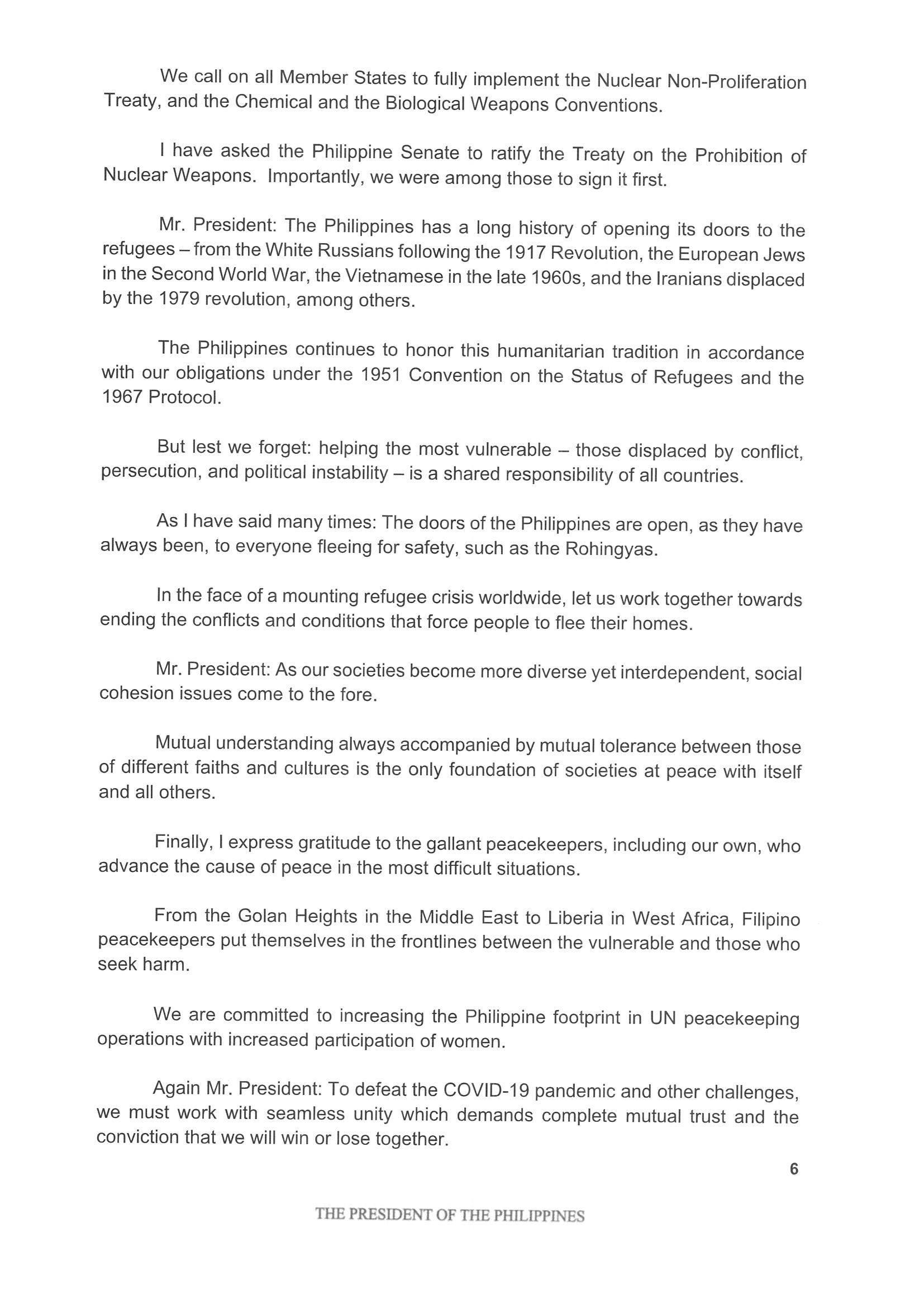 NATIONAL STATEMENT DELIVERED BY PRESIDENT RODRIGO ROA DUTERTE FOR THE ...