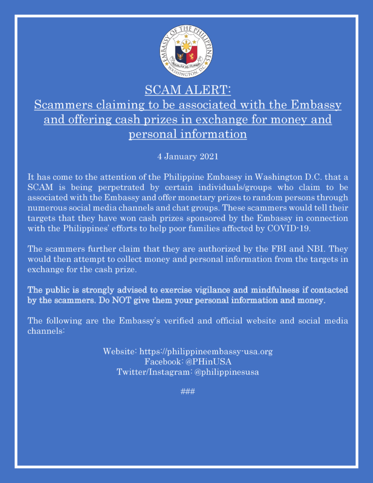 SCAM ALERT: Scammers claiming to be associated with the Embassy and ...