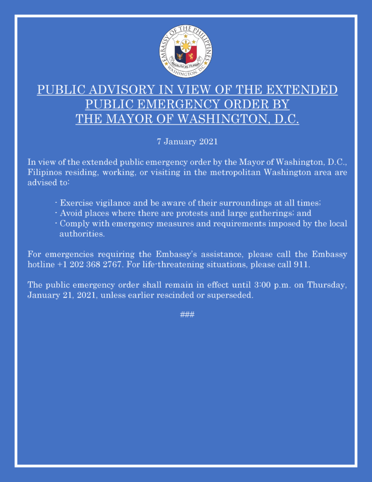 PUBLIC ADVISORY IN VIEW OF THE EXTENDED PUBLIC EMERGENCY ORDER BY THE ...