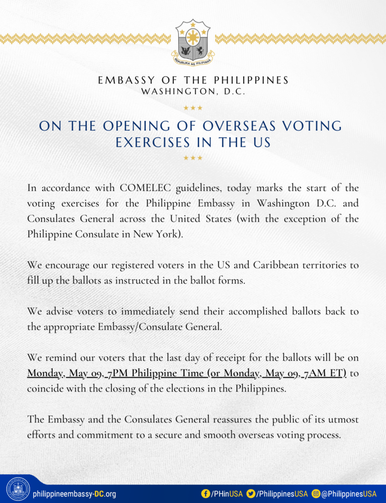 ON THE OPENING OF OVERSEAS VOTING EXERCISES IN THE US - Embassy of the ...
