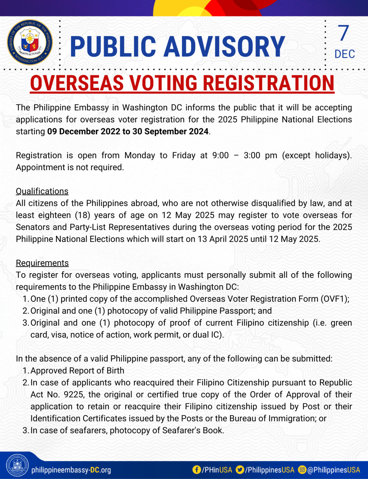 Overseas Absentee Voting - Embassy of the Republic of the Philippines