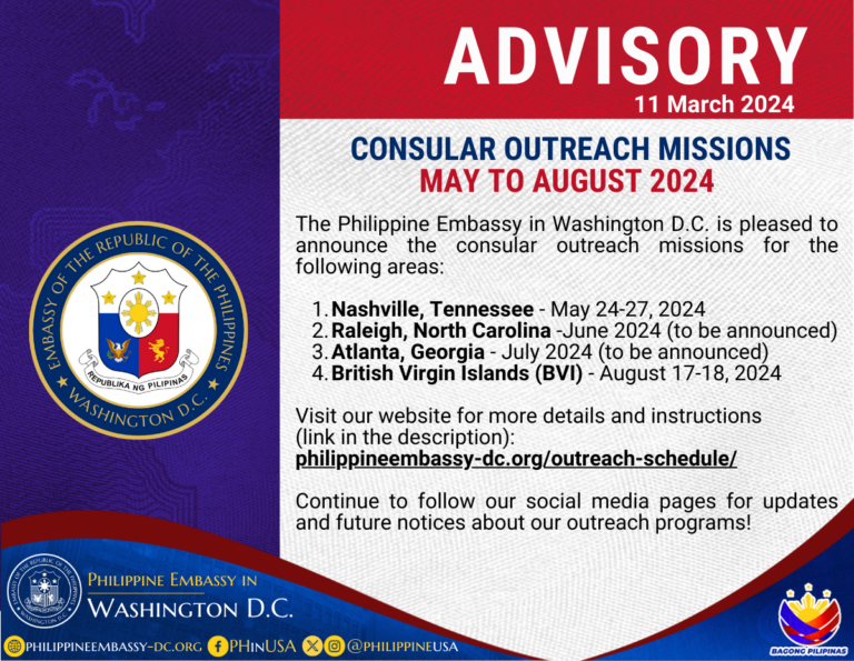 CONSULAR OUTREACH MISSIONS (MAY TO AUGUST 2024) - Embassy of the ...
