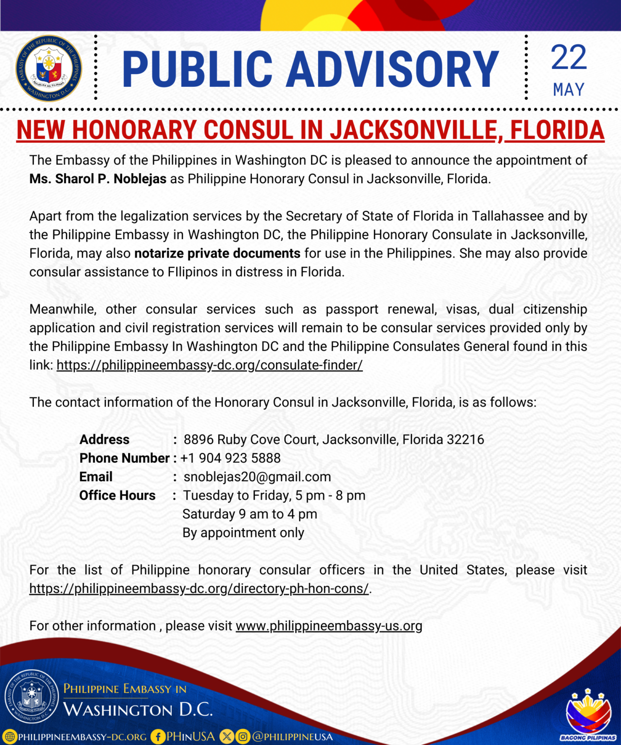 NEW HONORARY CONSUL IN JACKSONVILLE, FLORIDA - Embassy of the Republic ...