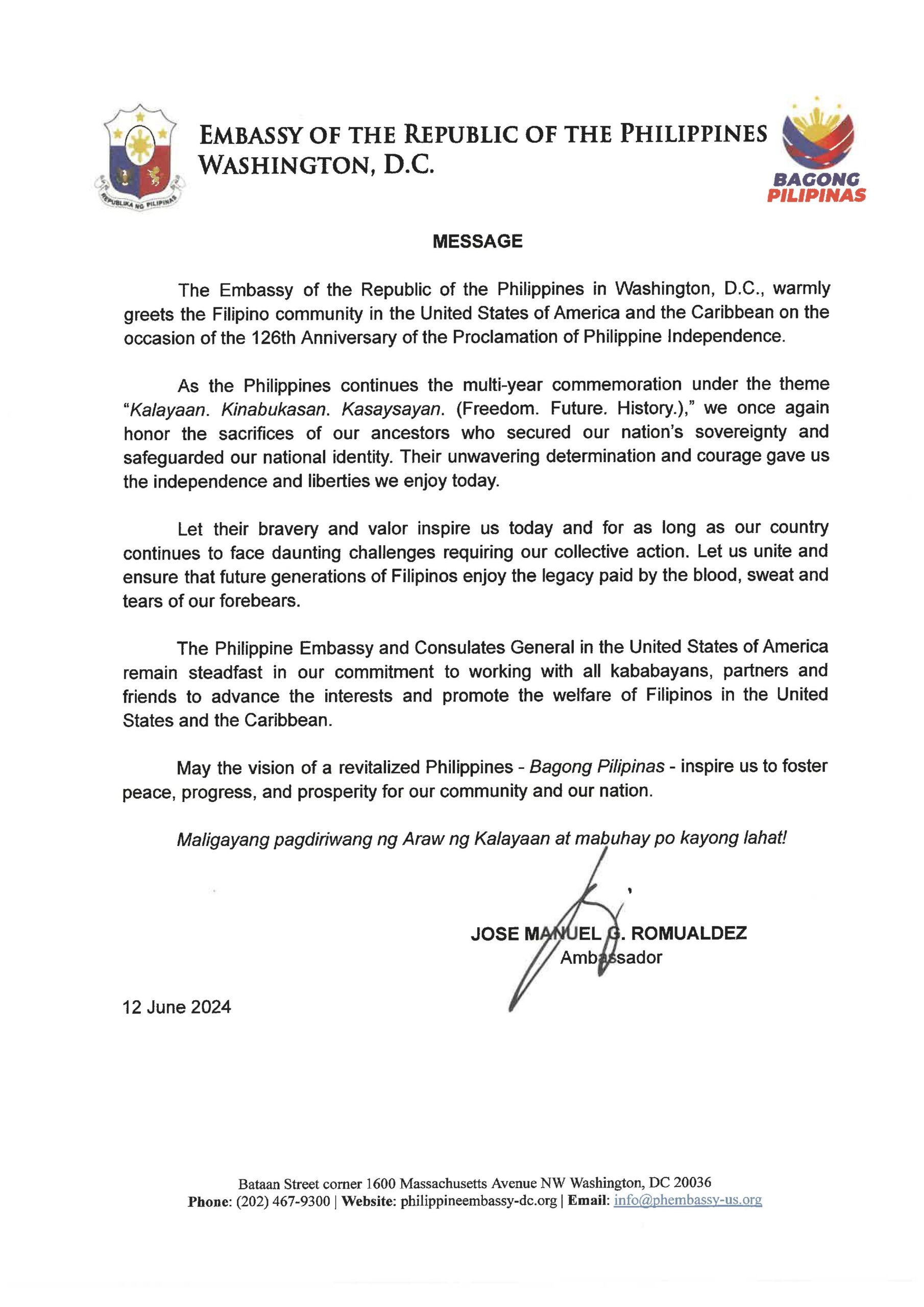 126TH ANNIVERSARY OF THE PROCLAMATION OF PHILIPPINE INDEPENDENCE ...