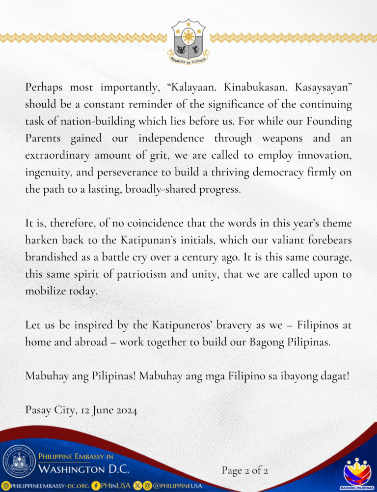 126TH ANNIVERSARY OF THE PROCLAMATION OF PHILIPPINE INDEPENDENCE ...