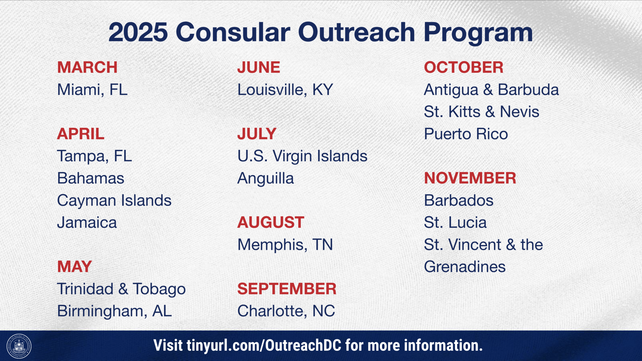 REMINDER: CHECK OUR 2025 CONSULAR OUTREACH SCHEDULE - Embassy of the ...