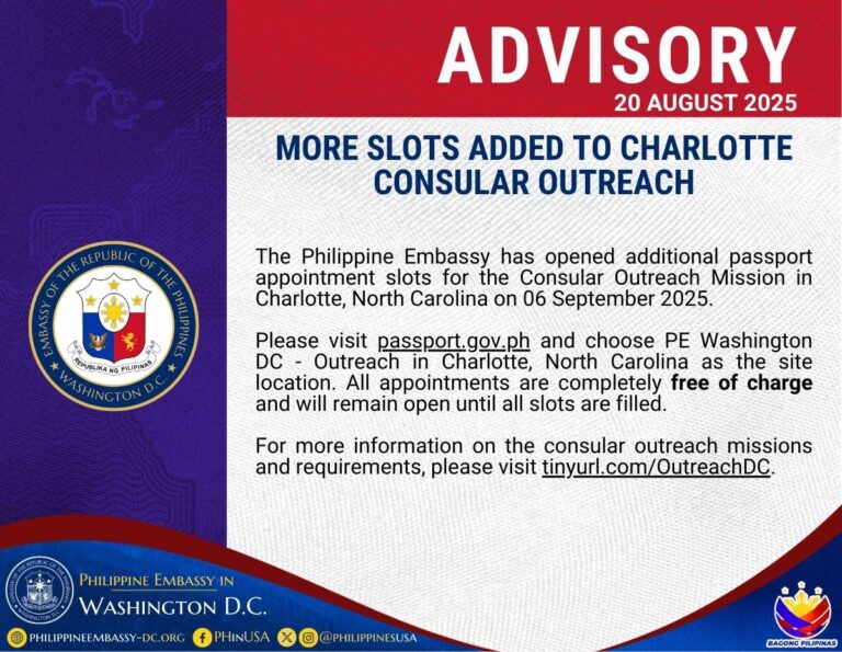 MORE SLOTS ADDED TO CHARLOTTE CONSULAR OUTREACH - Embassy of the ...