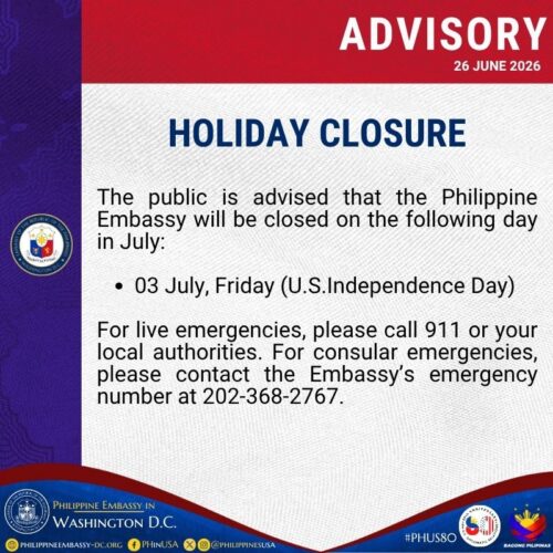 HOLIDAY CLOSURE – JULY 2026 - Embassy of the Republic of the Philippines