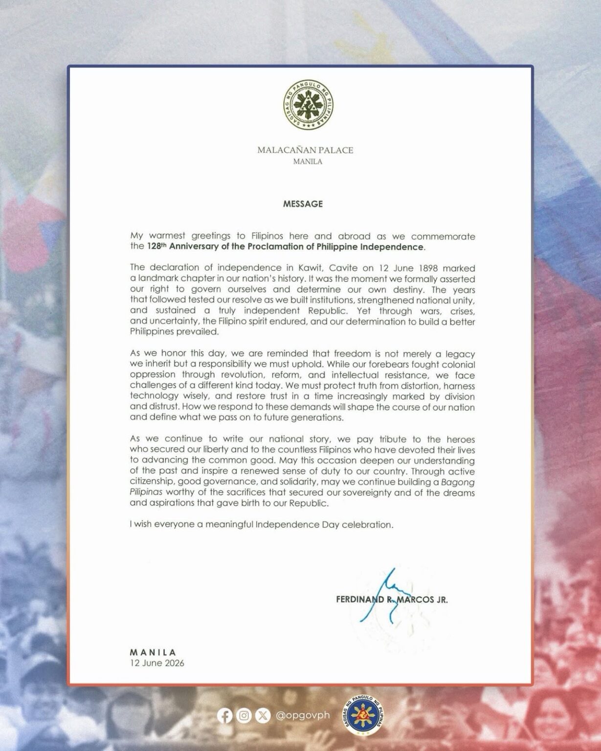 WATCH AND READ: 128TH PHILIPPINE INDEPENDENCE DAY MESSAGES - Embassy of ...